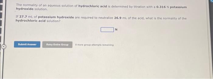 Solved The normality of an aqueous solution of hydrochloric | Chegg.com