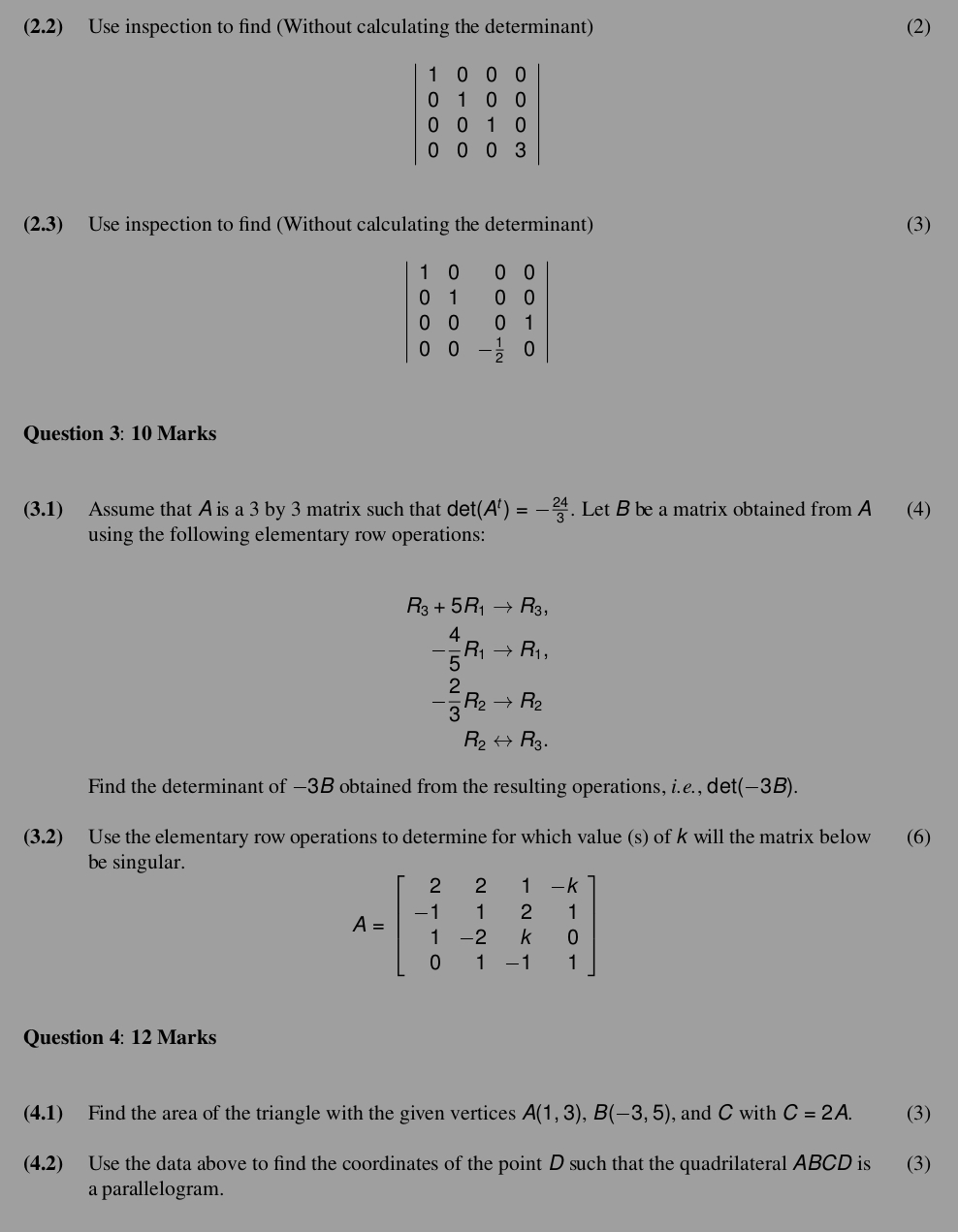 Solved (2.2) ﻿Use inspection to find (Without calculating | Chegg.com