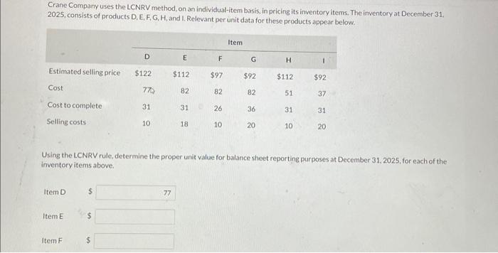 Solved Crane Company uses the LCNRV method, on an | Chegg.com
