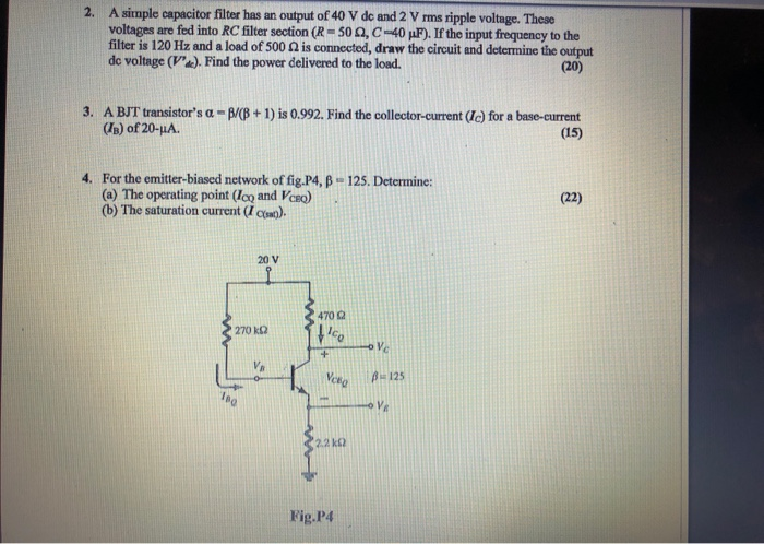 Solved A simple capacitor filter has an output of 40 V dc | Chegg.com