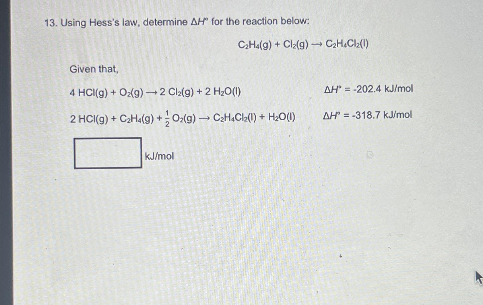 Solved Using Hess's law, determine ΔH° ﻿for the reaction | Chegg.com