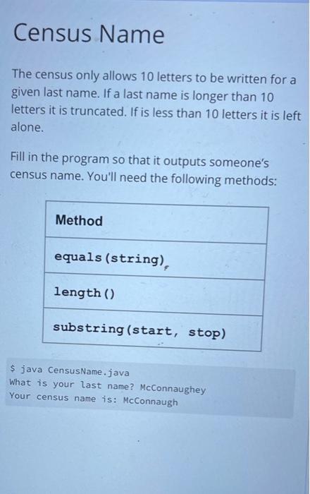 Solved Census Name The census only allows 10 letters to be | Chegg.com