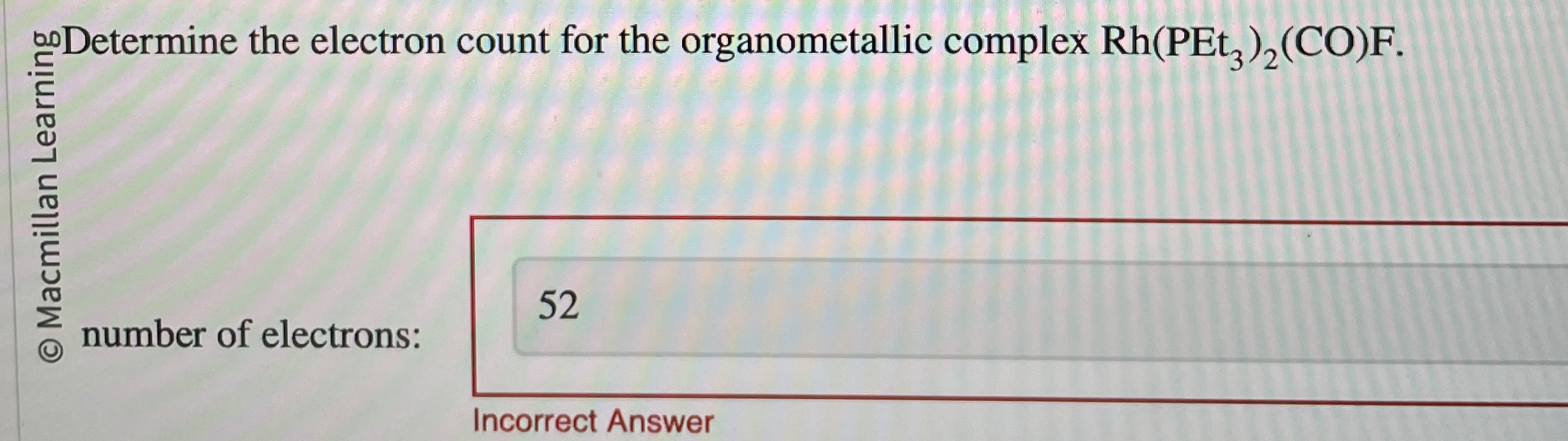 Solved Determine the electron count for the organometallic | Chegg.com