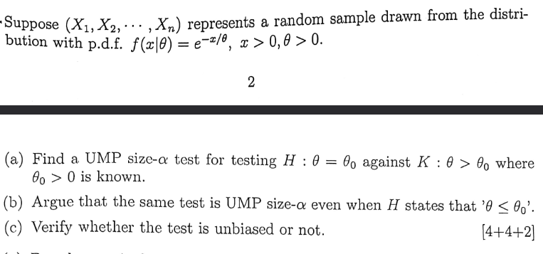 Solved Suppose (x1,x2,cdots,xn) ﻿represents a random sample | Chegg.com