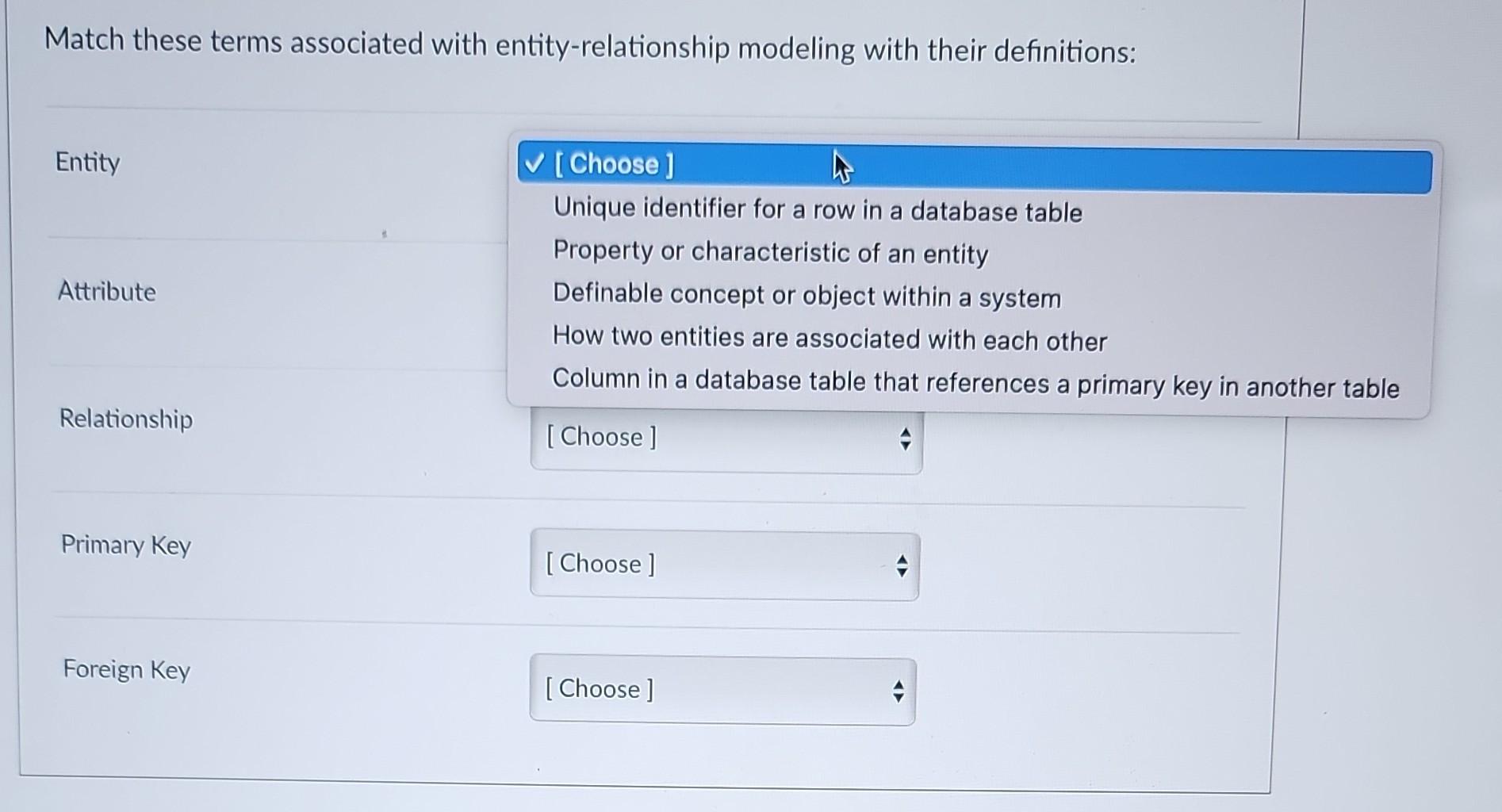 Solved Match these terms associated with entity-relationship | Chegg.com