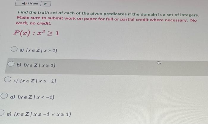Solved Find the truth set of each of the given predicates if | Chegg.com
