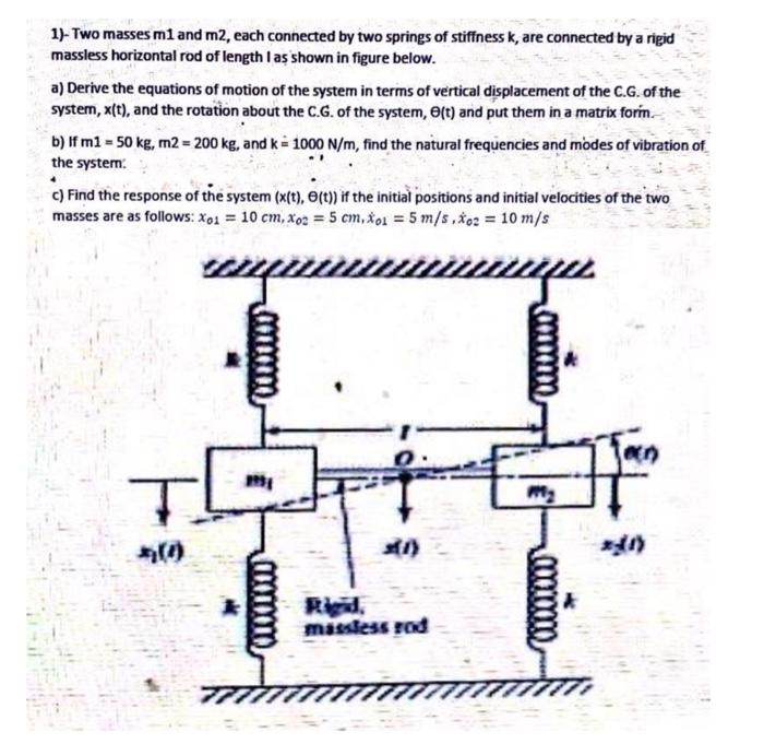 Solved 1)- Two masses m1 and m2, each connected by two | Chegg.com
