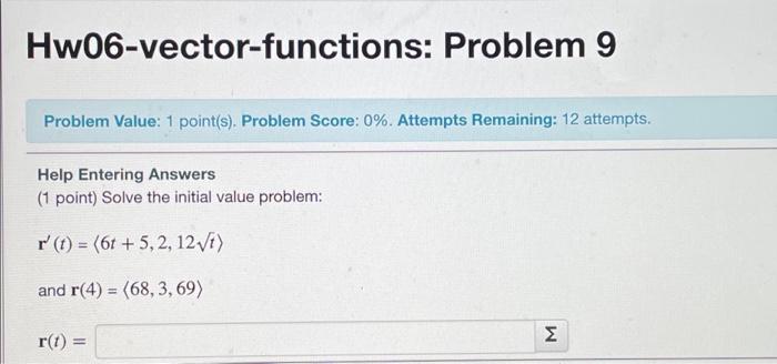 Solved Hw06 Vector Functions Problem 9 Problem Value 1 5017