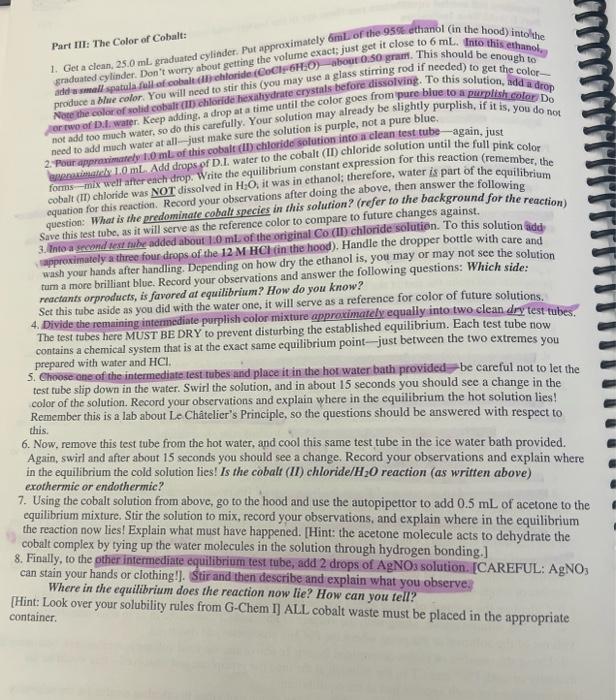 Solved 113 Part III: The Color of Cobals | Chegg.com