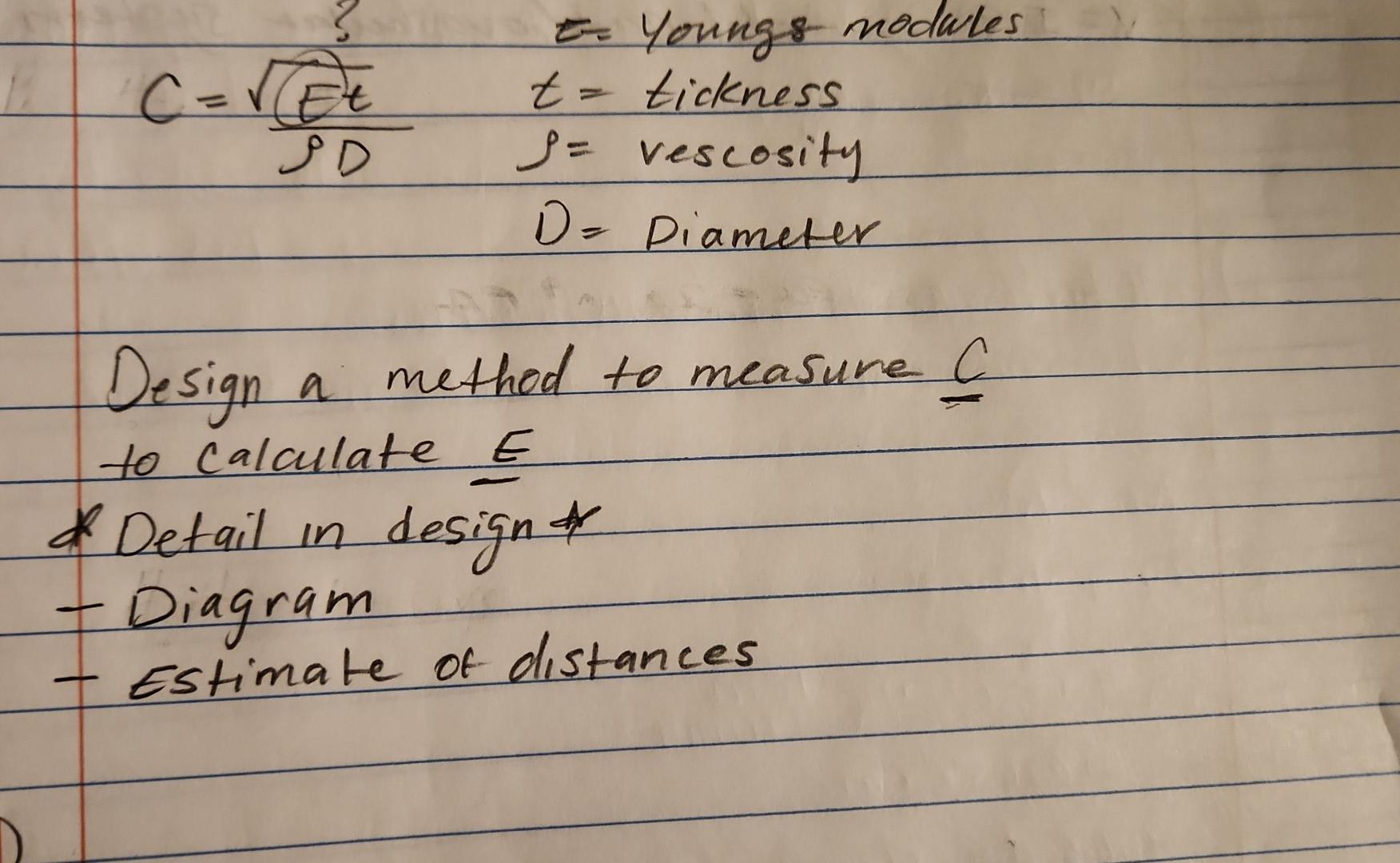 C=ρD(EtρDt= tickness = vescosity = Diameter Design a | Chegg.com