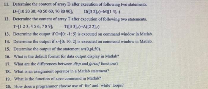 Solved 11. Determine the content of array D after execution | Chegg.com