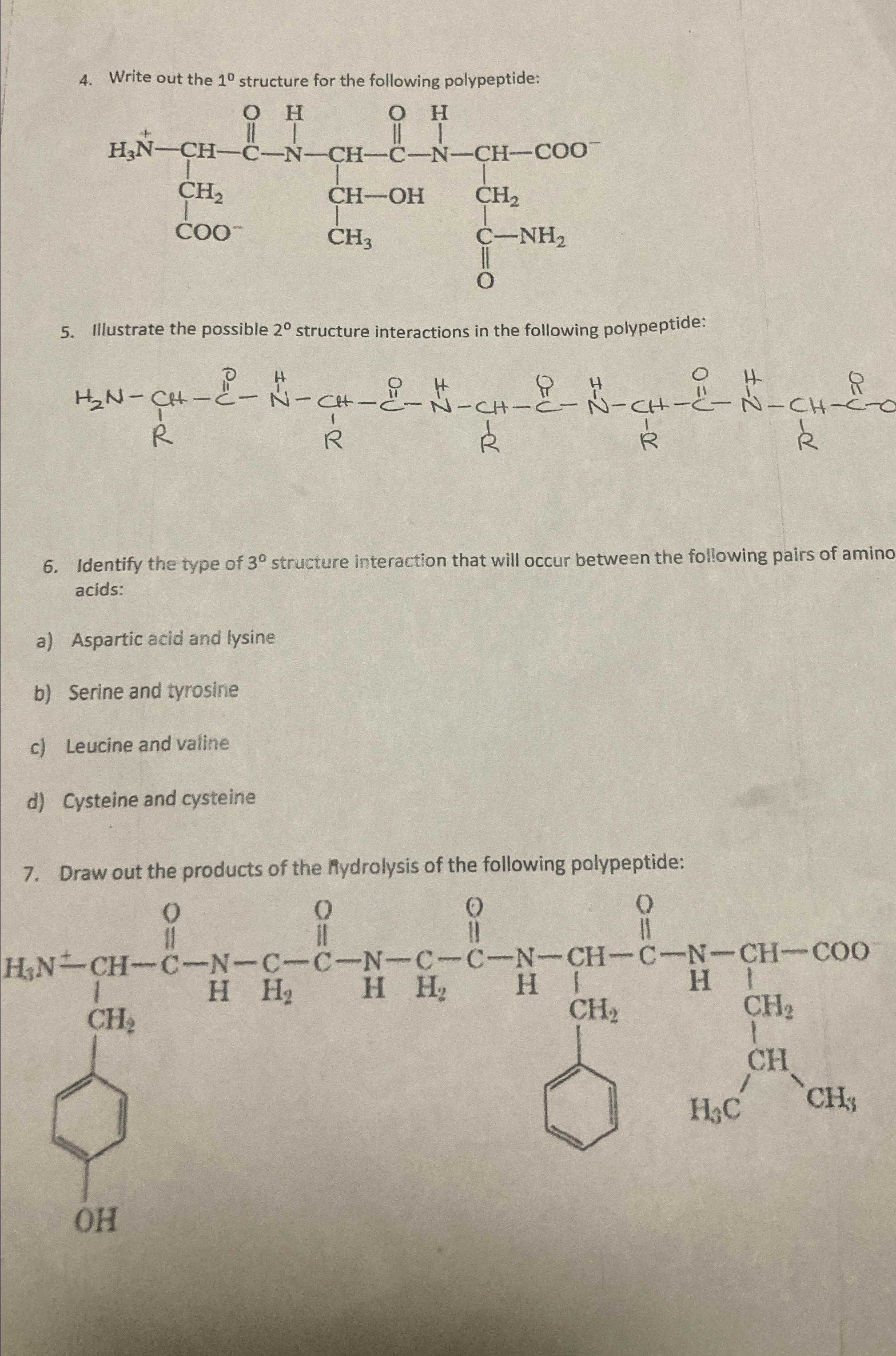 Solved Write out the 1\\\\deg structure for the following | Chegg.com