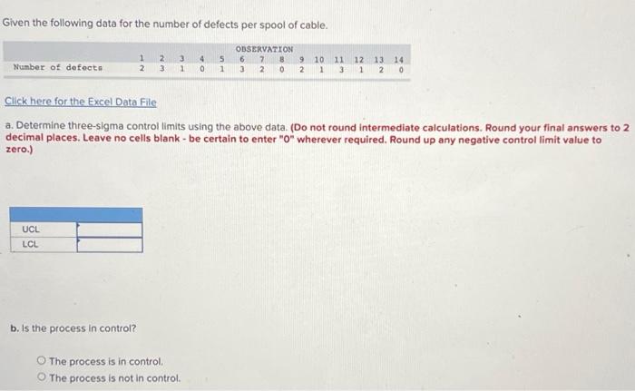 Solved Given the following data for the number of defects | Chegg.com