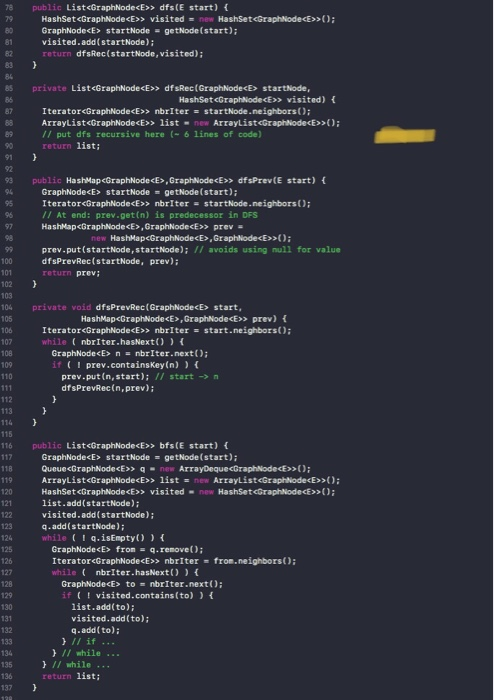 Solved public List> dfs(E start) { HashSetcGraphNode> | Chegg.com