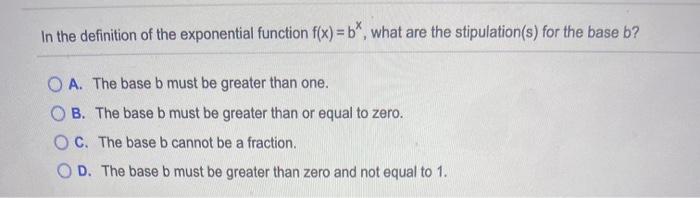 Solved In the definition of the exponential function | Chegg.com