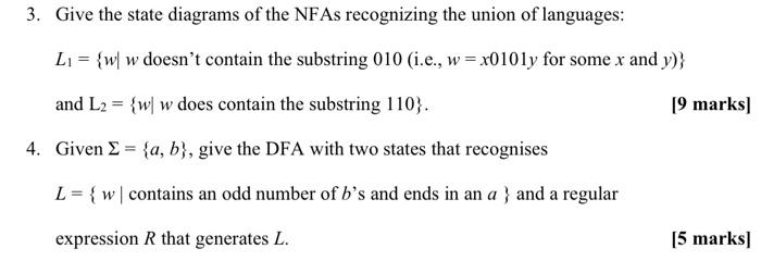 Solved 3. Give the state diagrams of the NFAs recognizing | Chegg.com