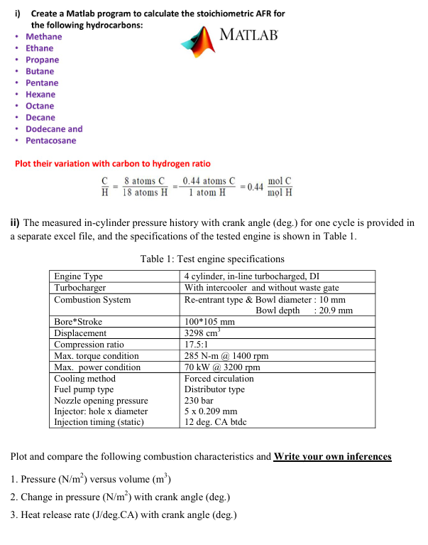 Solved i) ﻿calculate the stoichiometric AFR for the | Chegg.com