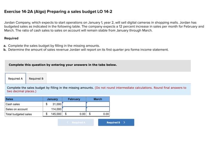 Solved Exercise 14-2A (Algo) Preparing a sales budget LO | Chegg.com
