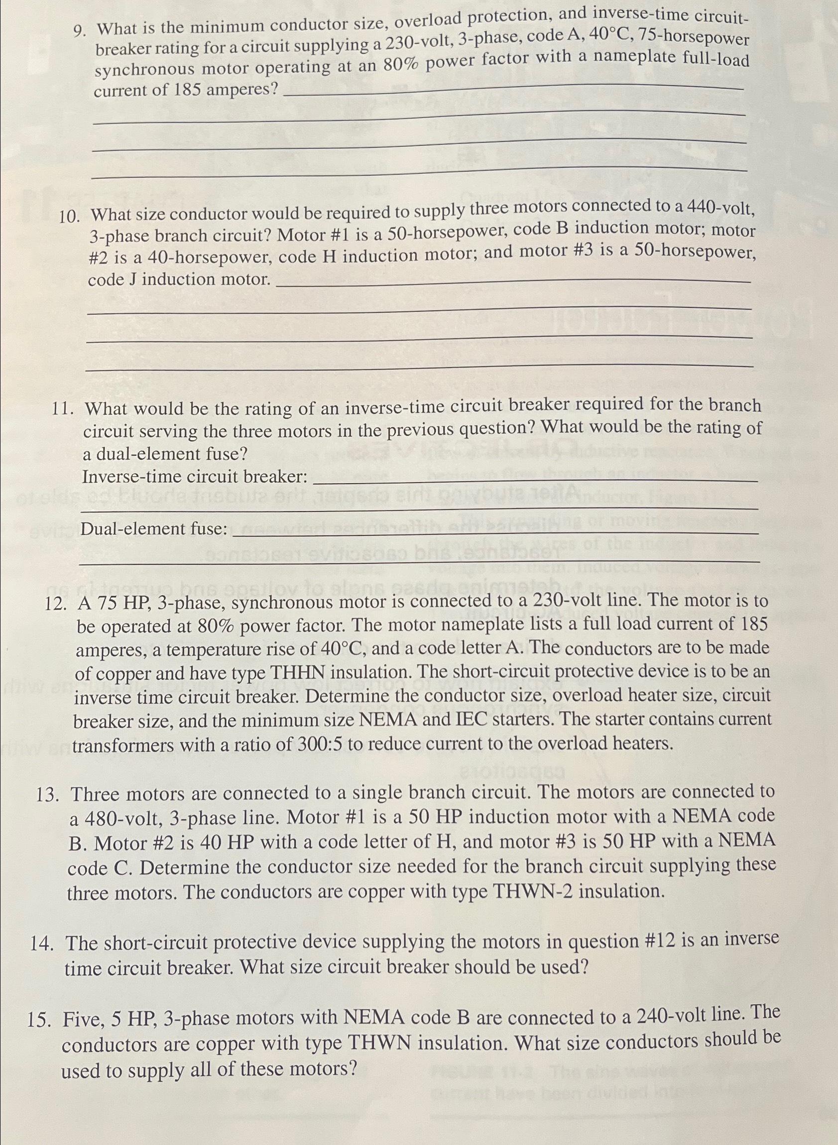 Solved What is the minimum conductor size, overload | Chegg.com
