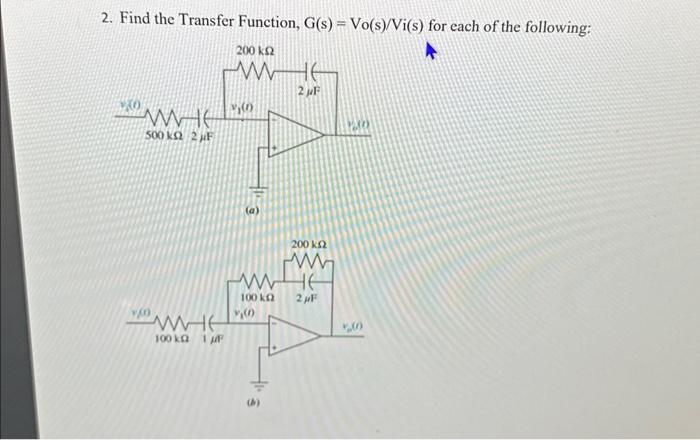 Solved 2. Find the Transfer Function, G(s)=Vo(s)/Vi(s) for | Chegg.com