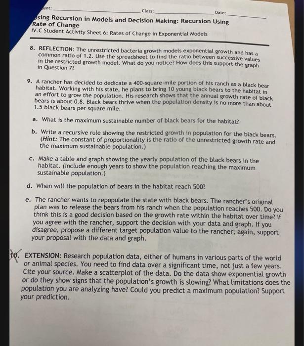 ent: Class: Date: sing Recursion in Models and | Chegg.com