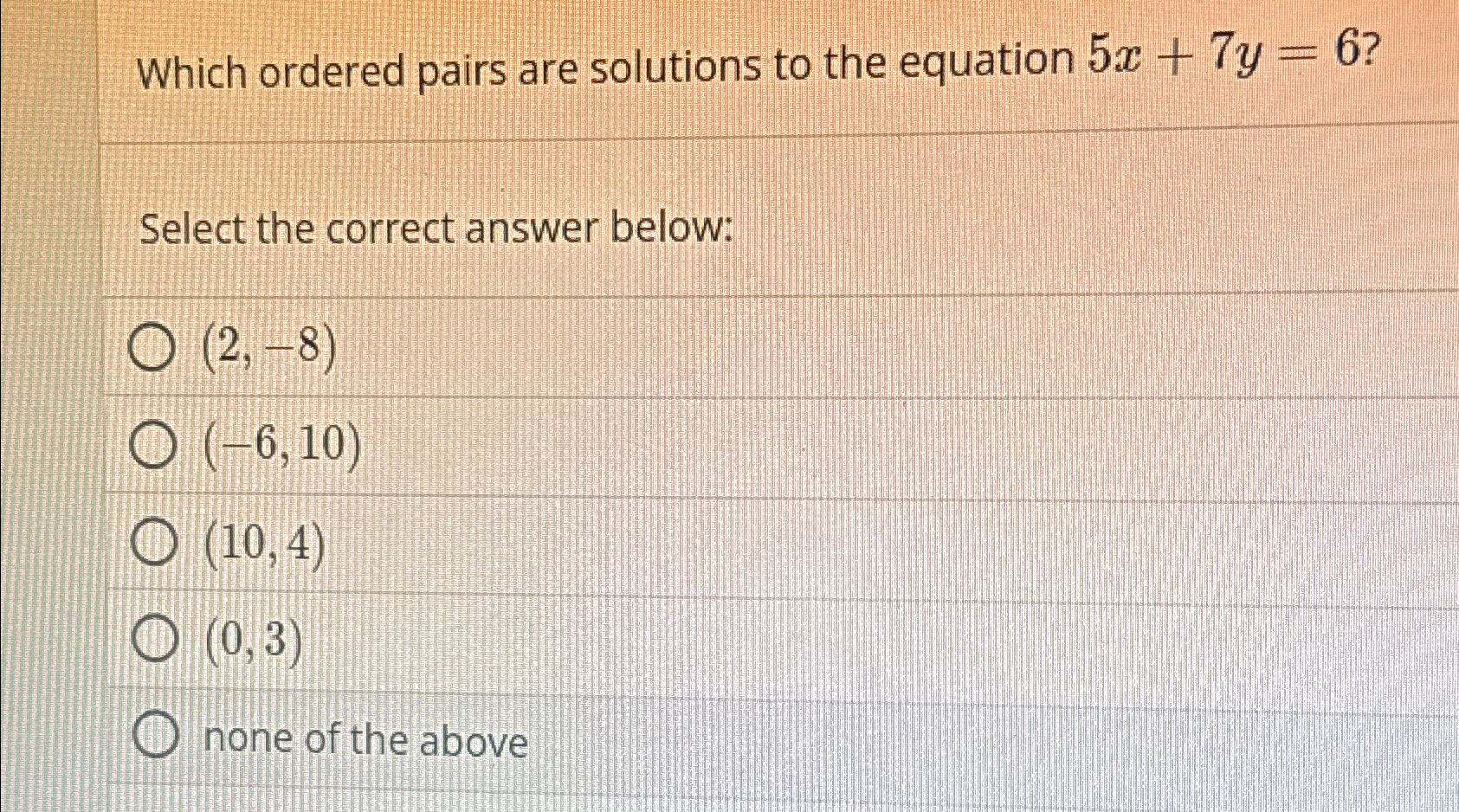 Solved Which ordered pairs are solutions to the equation | Chegg.com