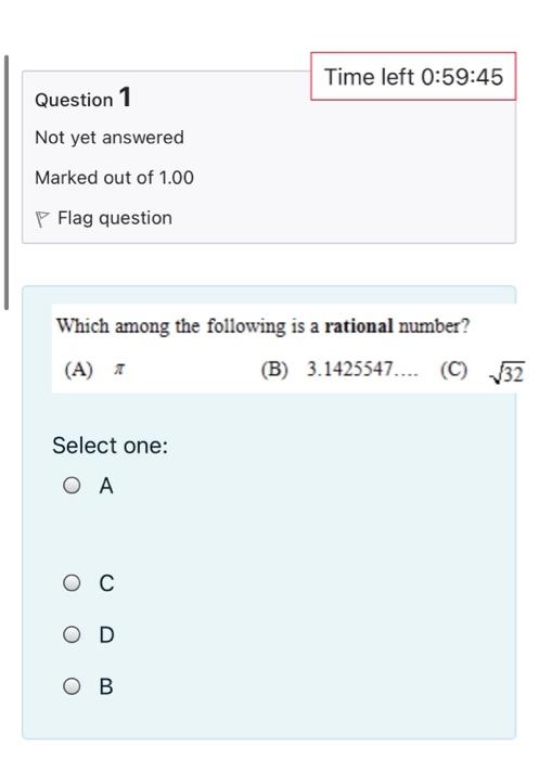 Solved Time left 0:59:45 Question 1 Not yet answered Marked | Chegg.com