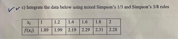 Solved c) Integrate the data below using mixed Simpson's 1/3 | Chegg.com