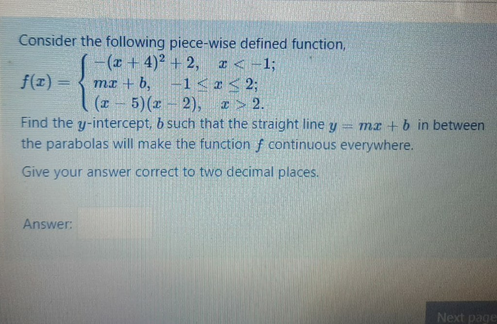 Solved Consider the following piece-wise defined function, | Chegg.com