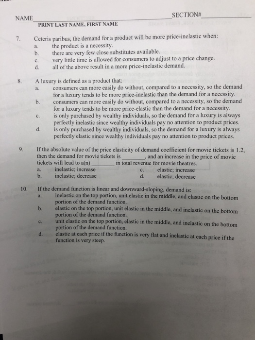 Solved SECTION# NAME PRINT LAST NAME, FIRST NAME Ceteris | Chegg.com