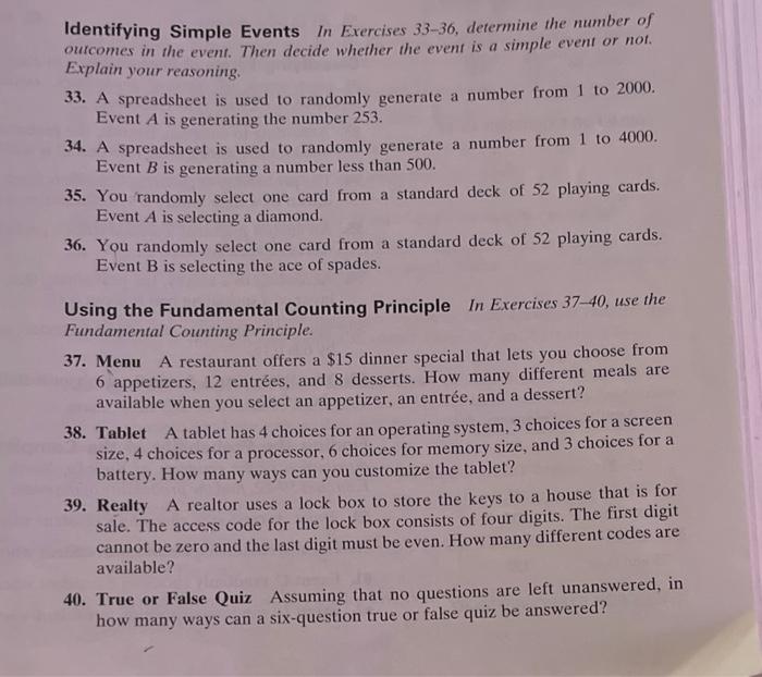 Solved Identifying Simple Events in Exercises 33-36, | Chegg.com