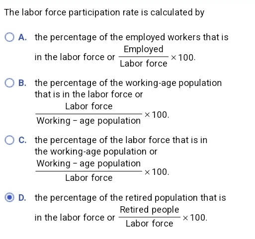 Solved The labor force participation rate is calculated byA. | Chegg.com