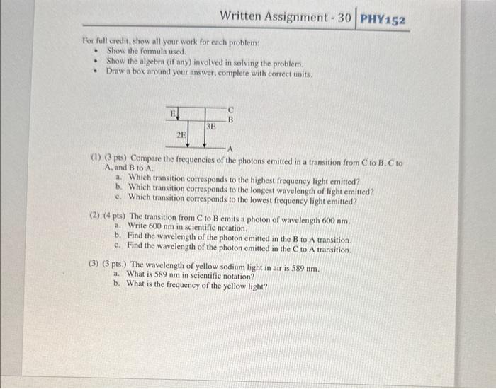 Solved For full credit, show all your work for each problem: | Chegg.com