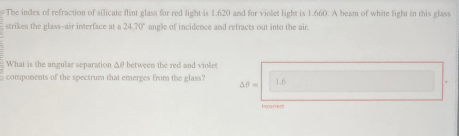 Solved The index of refraction of silicate flint glass for | Chegg.com
