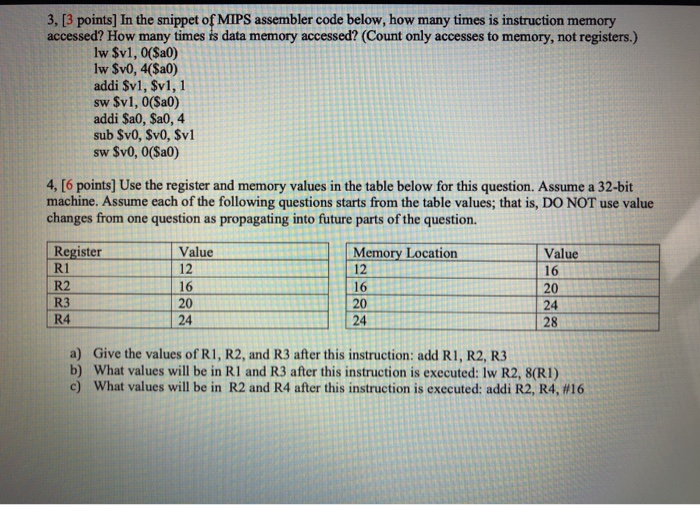 Solved 3, [3 points] In the snippet of MIPS assembler code | Chegg.com