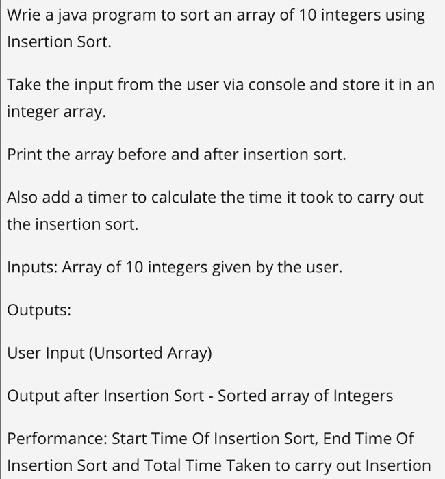 Solved Wrie a java program to sort an array of 10 integers | Chegg.com