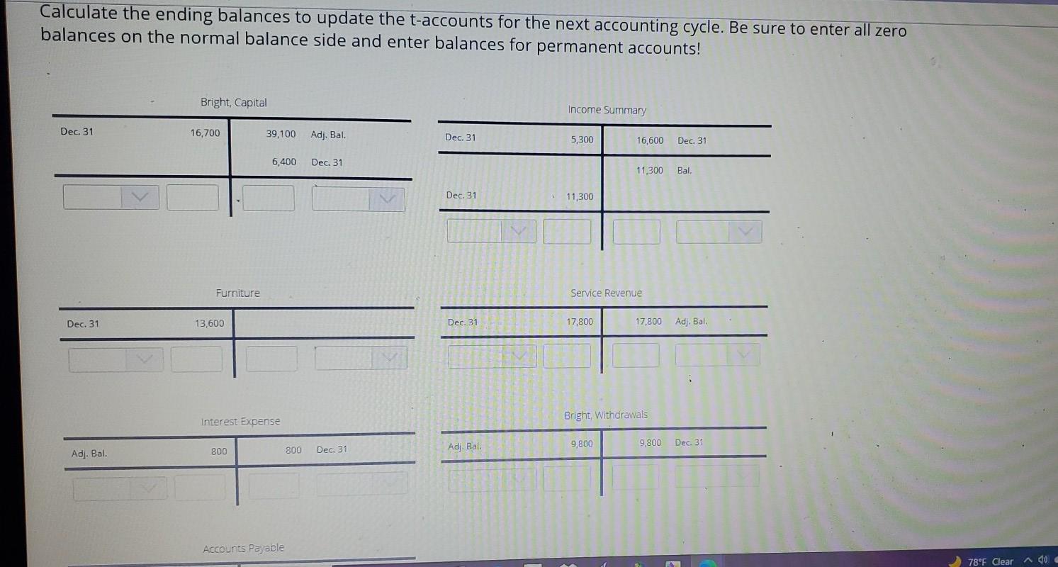 Solved Calculate the ending balances to update the | Chegg.com