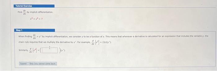 Solved Tutorial Exercise dy Find- by implicit | Chegg.com