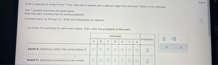Solved A tile is selected at random from 7 tiles. Each tile | Chegg.com