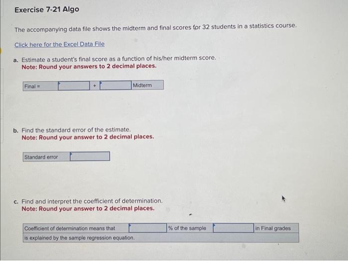 Solved The accompanying data file shows the midterm and | Chegg.com