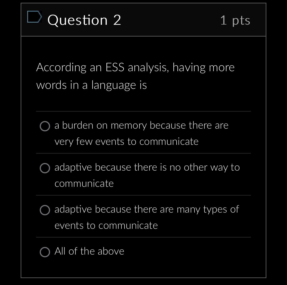 Solved Question 21 ﻿ptsAccording an ESS analysis, having | Chegg.com