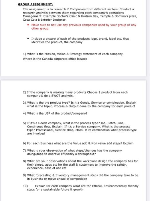Solved GROUP ASSIGNMENT: The assignment is to research 2 | Chegg.com