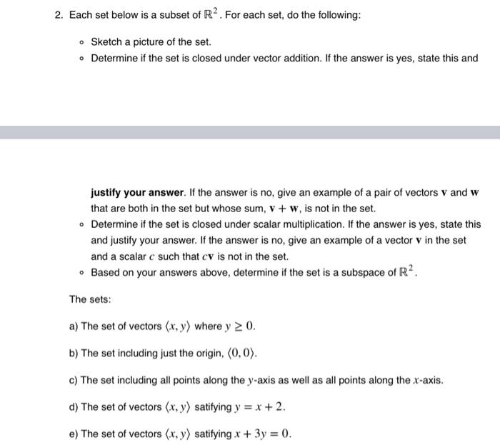 Solved 2. Each set below is a subset of R2. For each set, do | Chegg.com