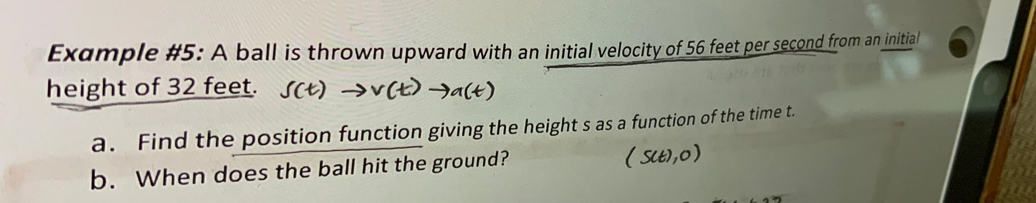 Solved Example #5: A ball is thrown upward with an initial | Chegg.com