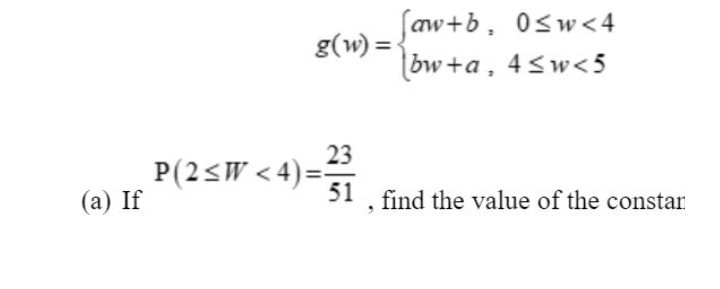 Solved 2/2 Q1 The probability density function g(w) for the | Chegg.com