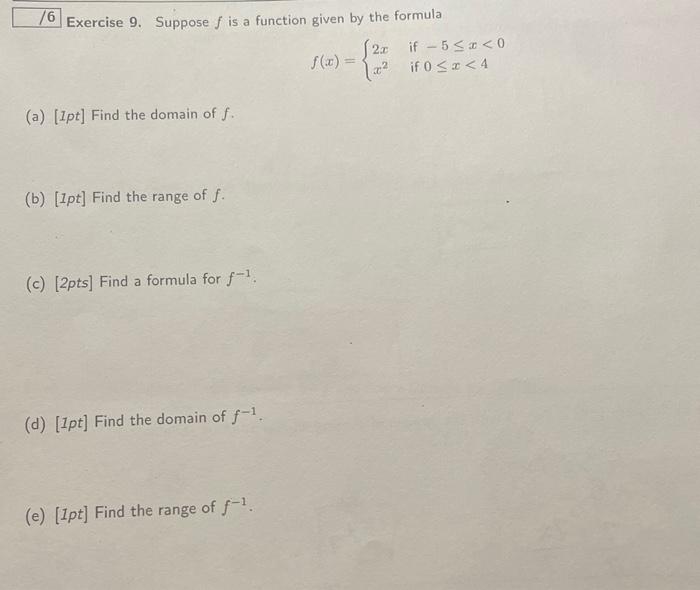 Solved Exercise 9. Suppose f is a function given by the | Chegg.com