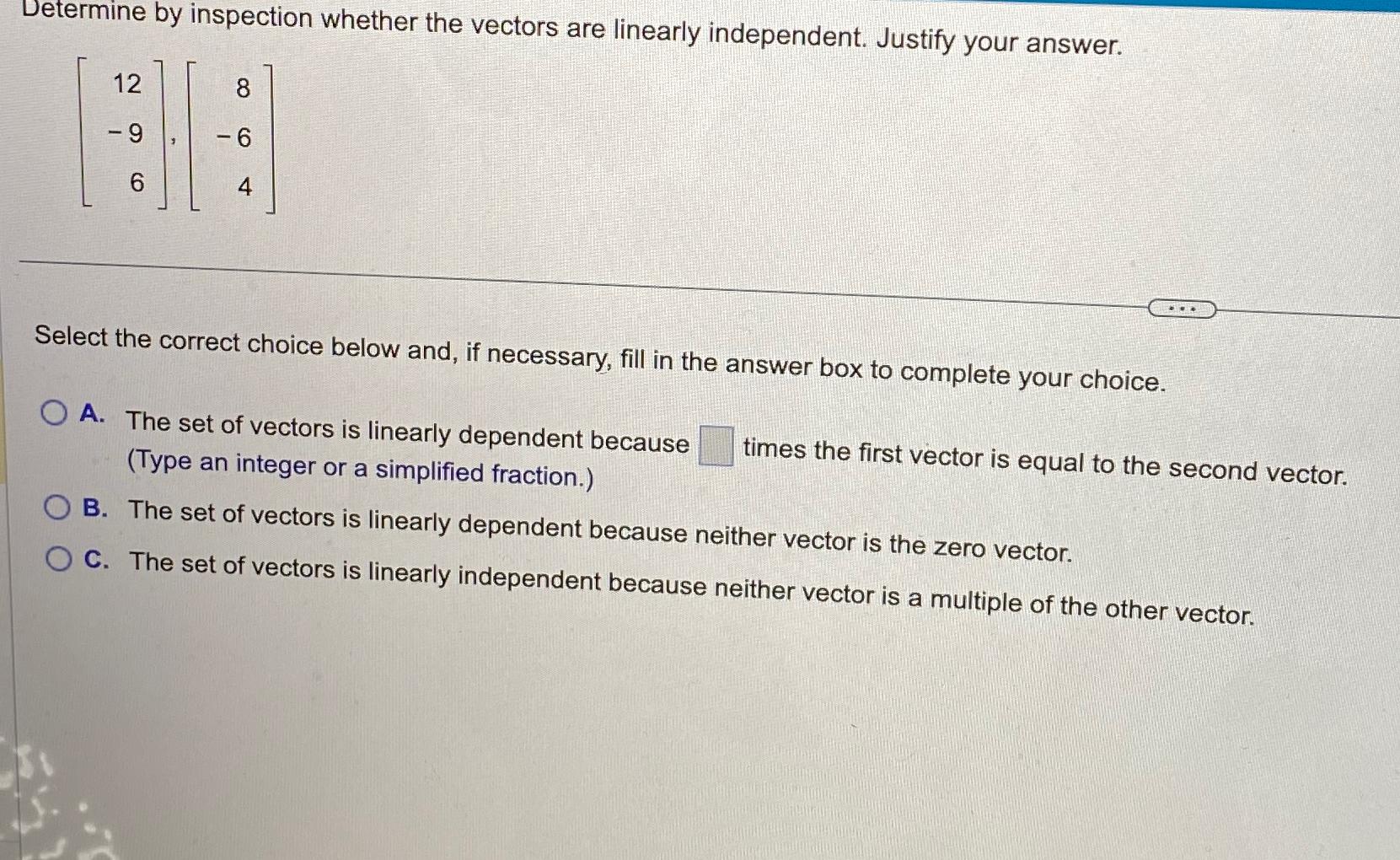 Solved Determine by inspection whether the vectors are | Chegg.com