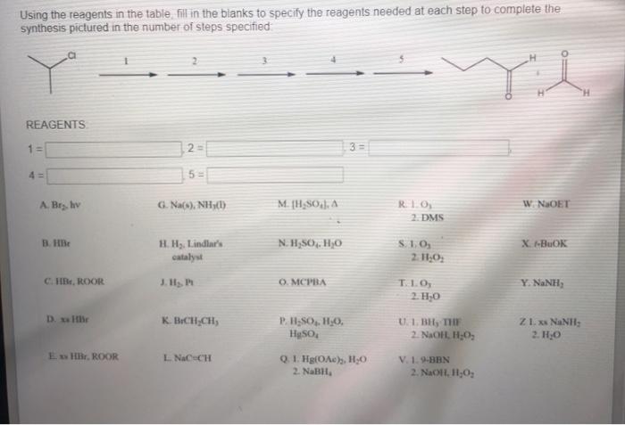 Solved Using the reagents in the table fill in the blanks to | Chegg.com
