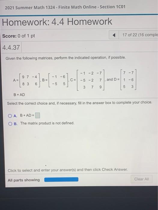 Solved 2021 Summer Math 1324 - Finite Math Online - Section | Chegg.com