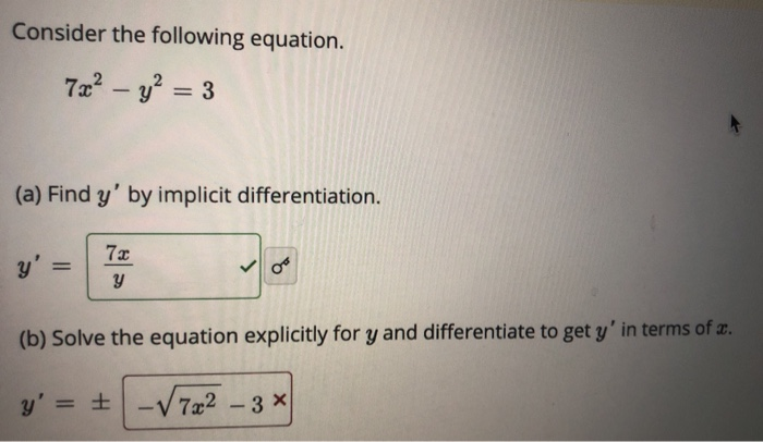 Solved Consider the following equation. 7x2 - y2 = 3 (a) | Chegg.com
